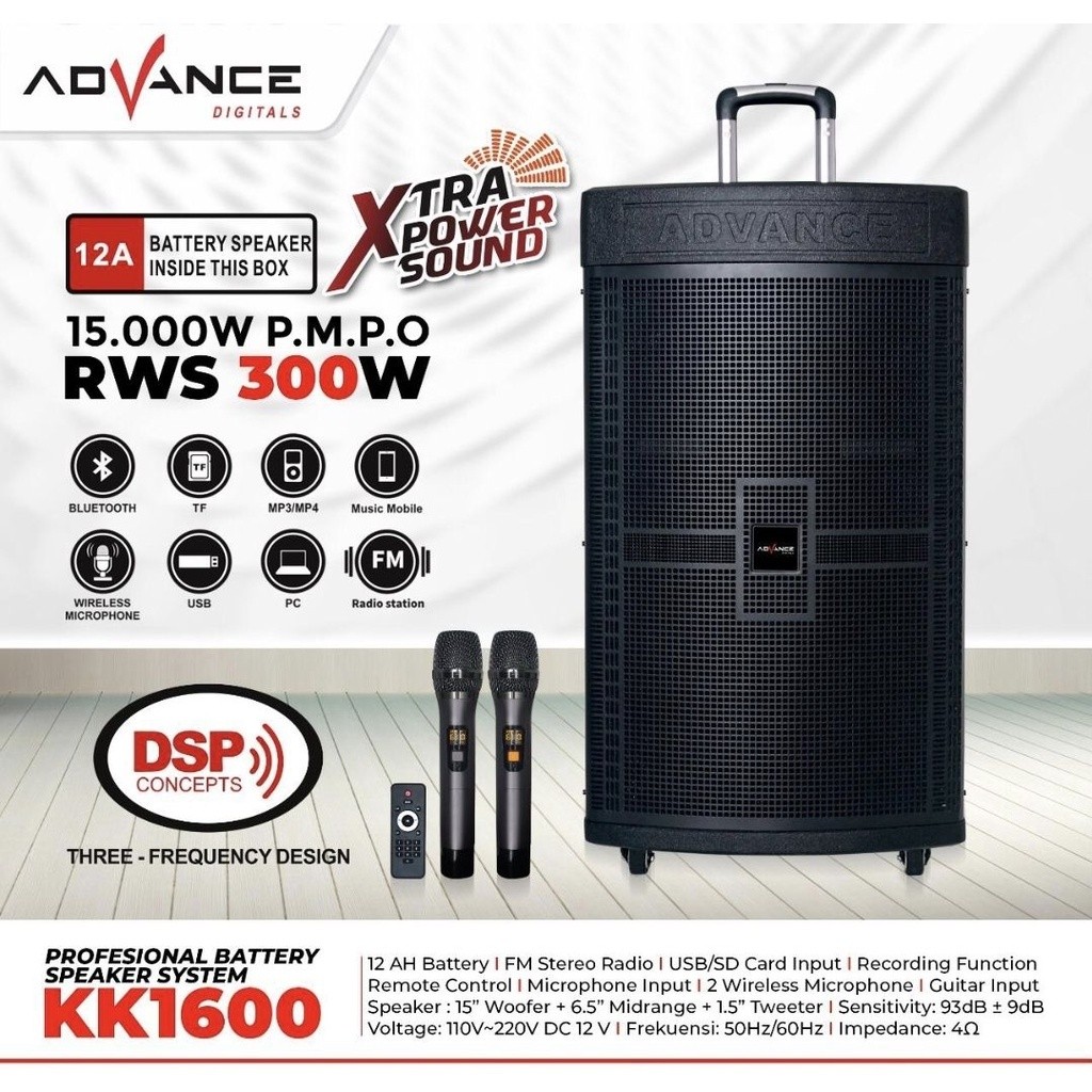 Jual Advance KK-1600 Premium Speaker Karaoke Portable 15 Inch Free 2 ...