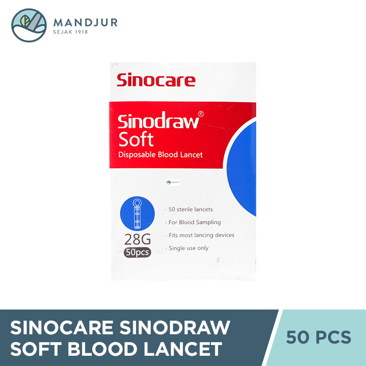Jual Sinocare Sinodraw Soft Blood Lancet 28G 50 Pcs - Jarum Lancet ...