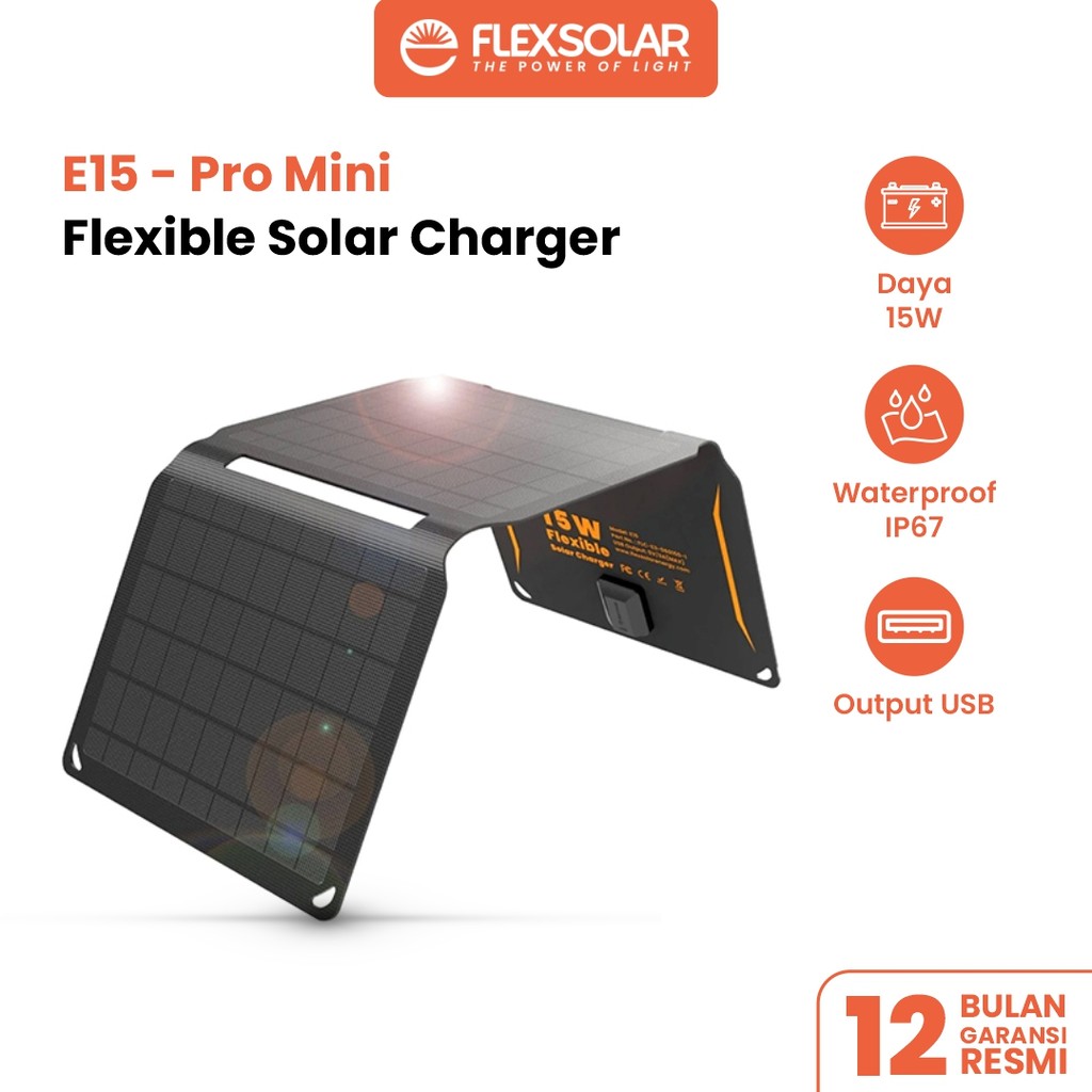 Jual Solar Panel Portable FLEXSOLAR E15 Pro 15W Foldable USB Solar ...