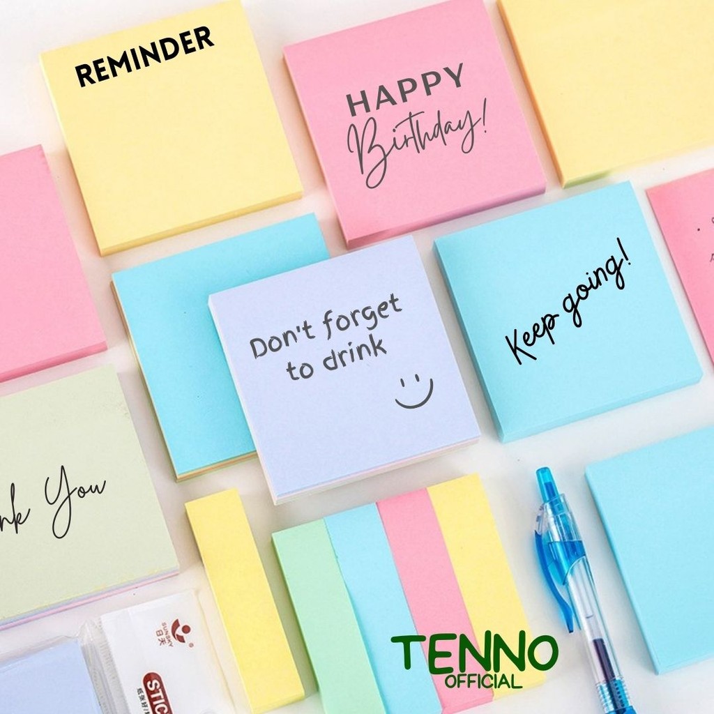 Jual TENNO Sticky Notes Isi 100 Lembar Kertas Polos Catatan Tempel Lucu ...