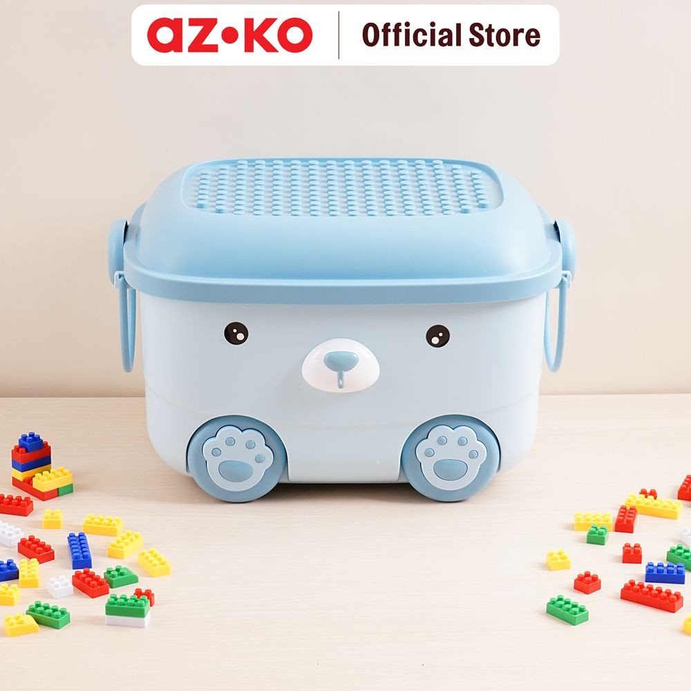 Jual AZKO Stora Kotak Penyimpanan Anak Dengan Roda Bear - Biru Kotak ...