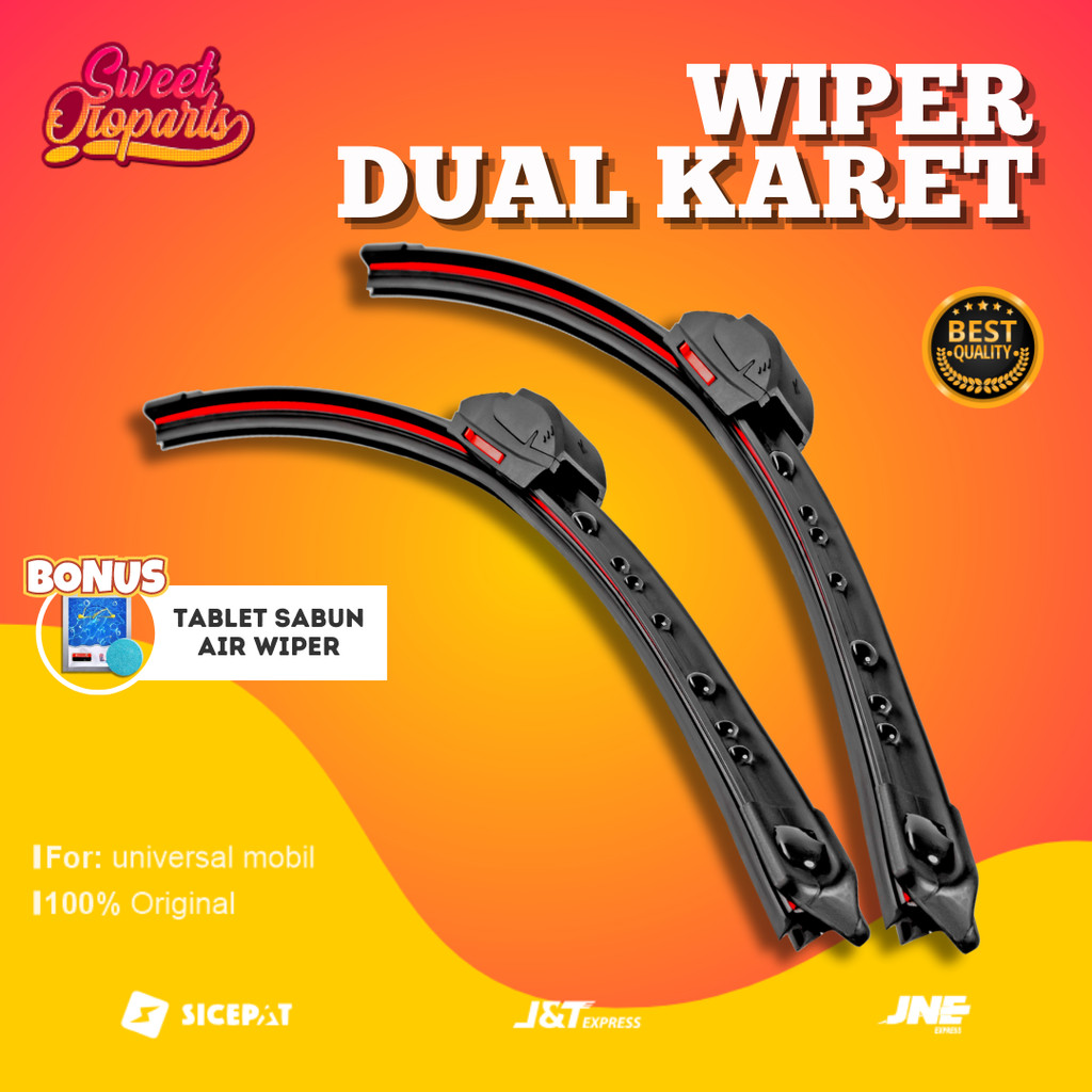 Jual 1 SET (2 PCS) Wiper Dual Blade 2 Lapis Karet Frameless Universal Model Karet Ganda Double ...