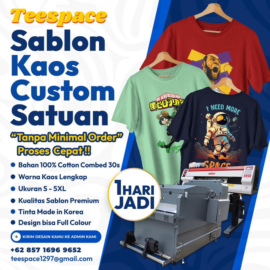 Jual SABLON KAOS CUSTOM SATUAN | Cotton Combed 30s | Tanpa Minimal Order | Bisa Pakai Desain ...