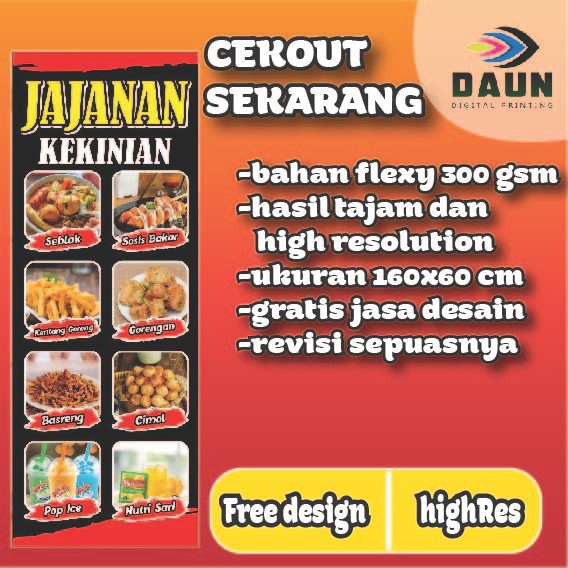 Jual Spanduk banner murah Jajanan Kekinian Custom Free Desain Ukuran ...