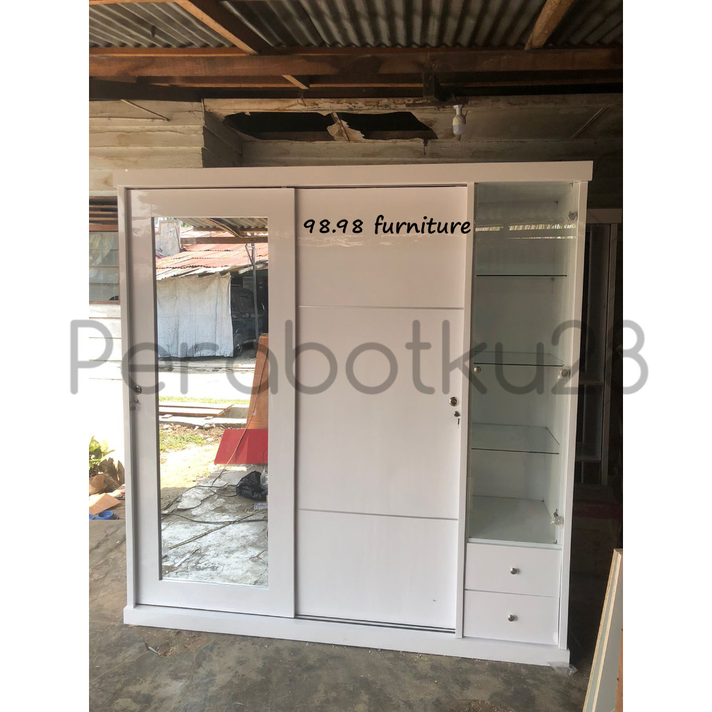 Jual Lemari Pakaian 4 Pintu Putih PVC - Lemari Pakaian Minimalis 2 laci ...