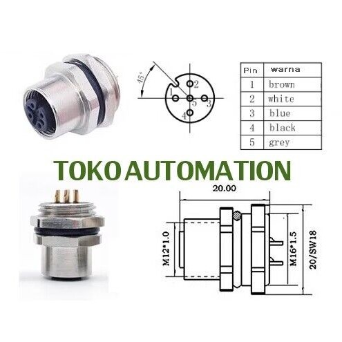 Jual MS99 Socket Connector M12 5 pin female Konektor SA53 | Shopee ...