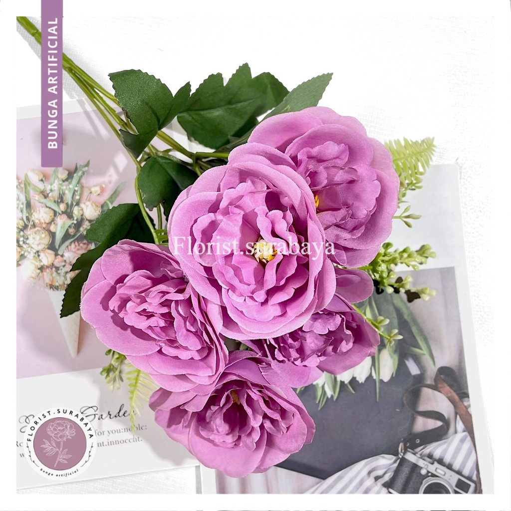 Jual Bunga Rose Mangkok Artificial Diameter 7 Bunga Peony Cabang 5 ...