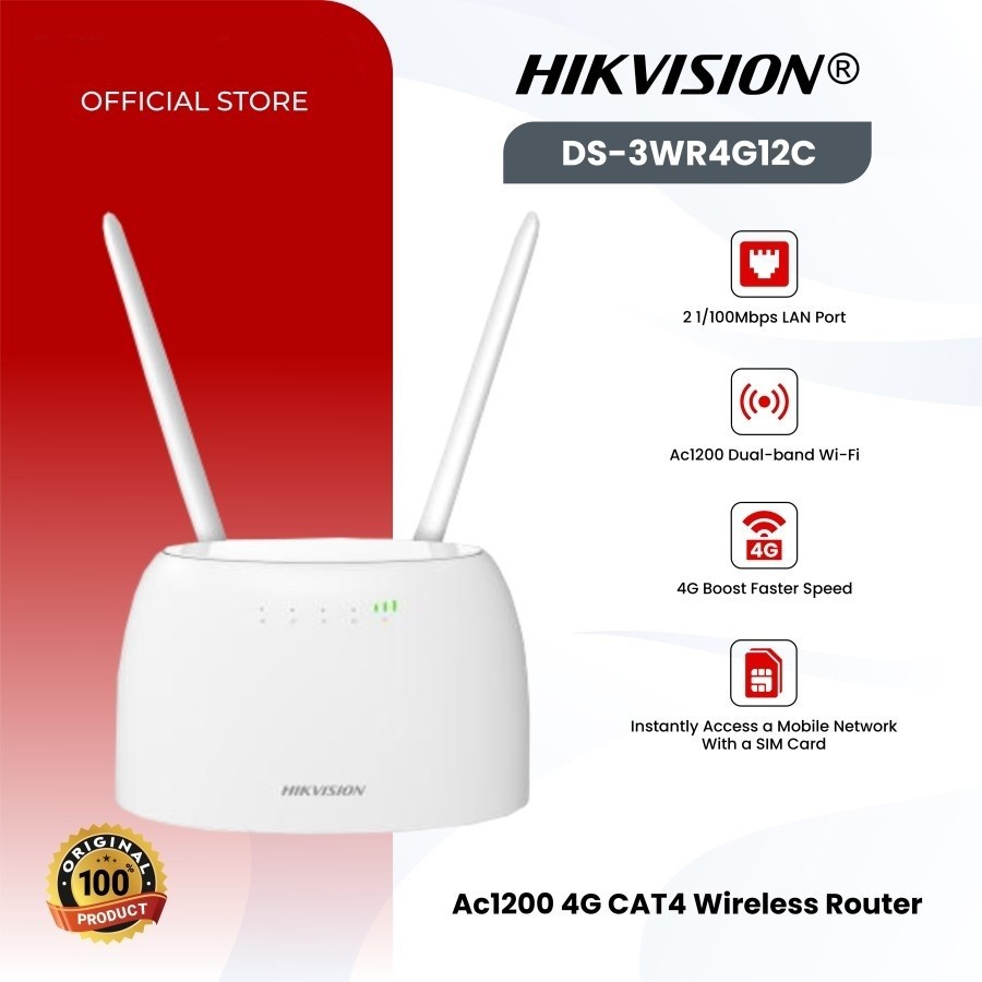 Jual Hikvision DS-3WR4G12C Router 4G LTE Sim Card AC1200 Dual Band 2 ...