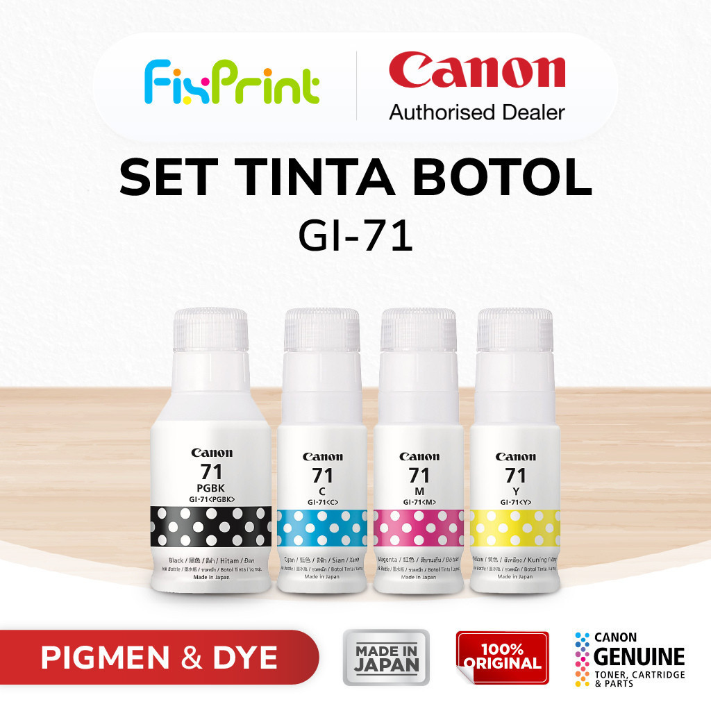 Jual FixPrint Tinta Original Canon 71 Black Cyan Magenta Yellow GI71 Gi ...