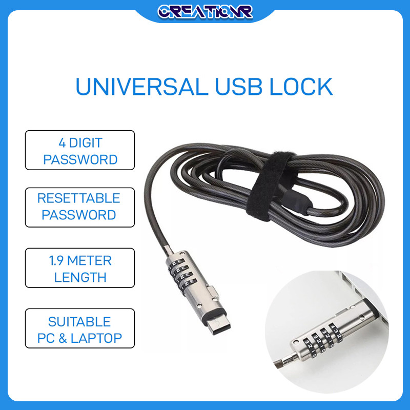 Jual 1.9m Kunci Laptop Universal Lu-201/lock Usb Kombinasi Angka ...