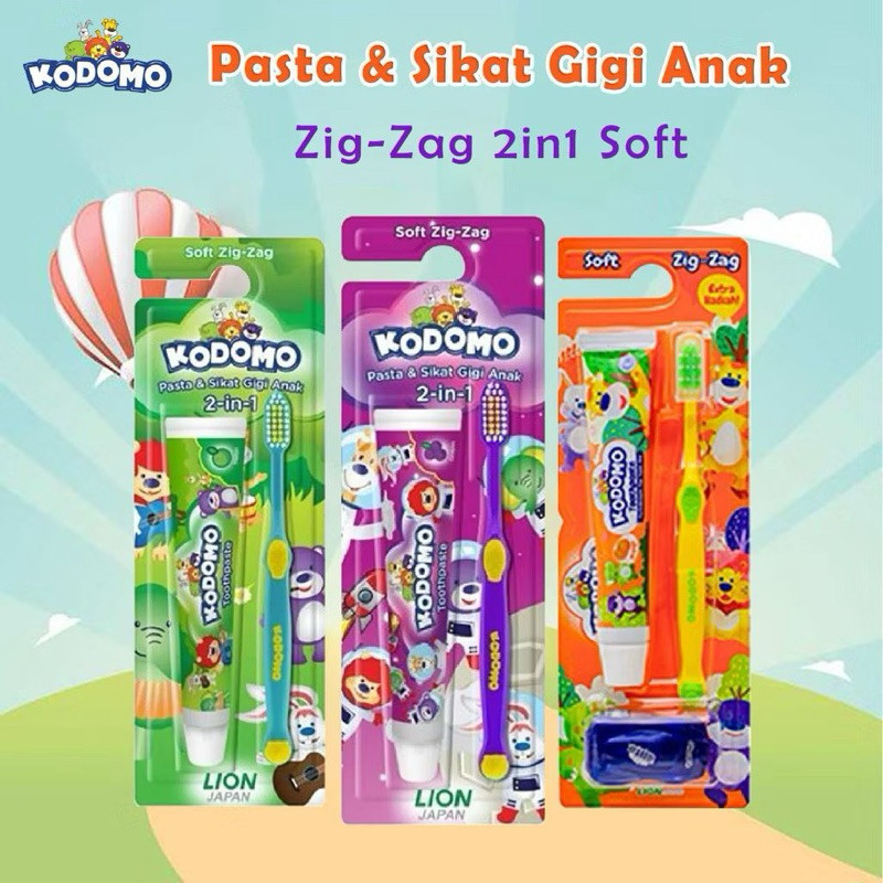 Jual KODOMO Sikat Gigi Anak | Sikat Gigi 2in1 | Sikat Soft Reguler ZigZag Super Halus Aman ...