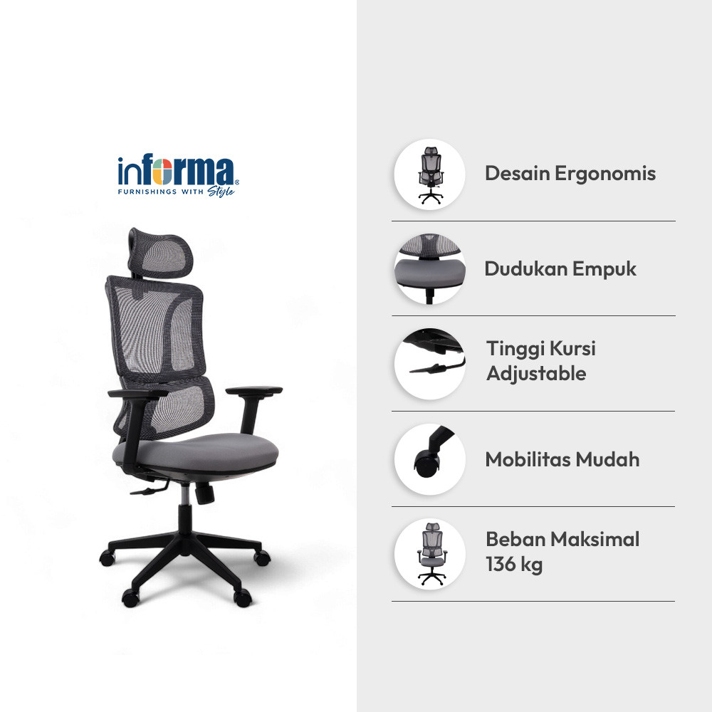 Jual Informa Heywood Kursi Kantor Sandaran Tinggi - Abu-Abu Tempat ...