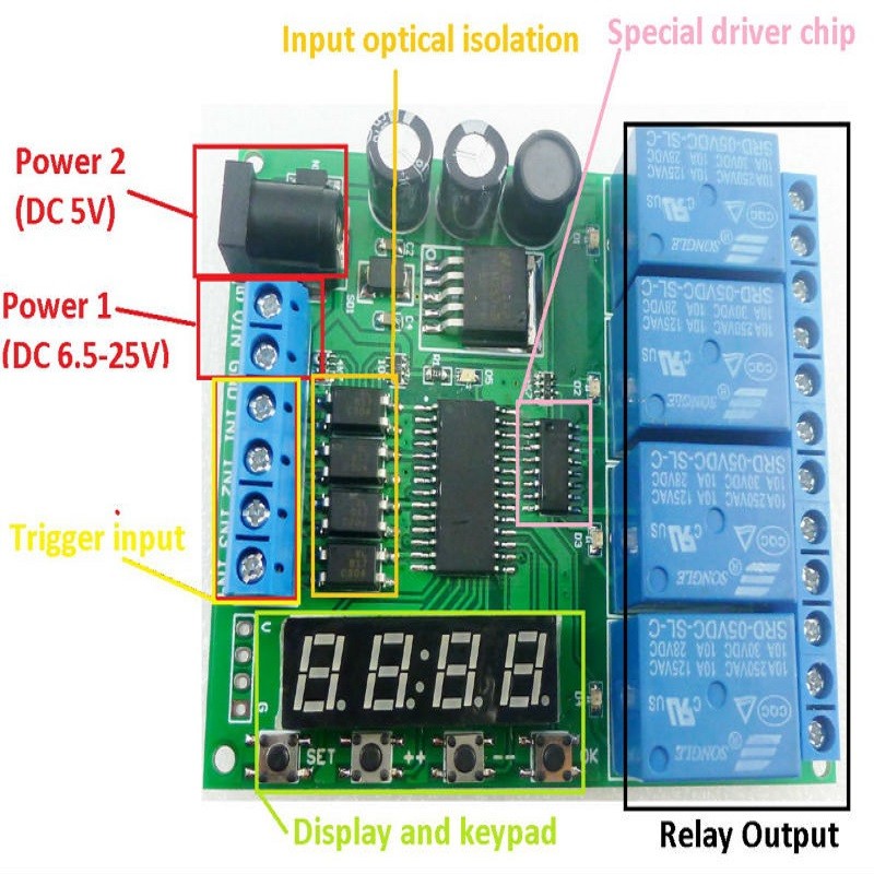 Jual DC 12V 4 Channel Multifunction Cycle Delay Timer Relay Module for Timing Loop Interlock ...
