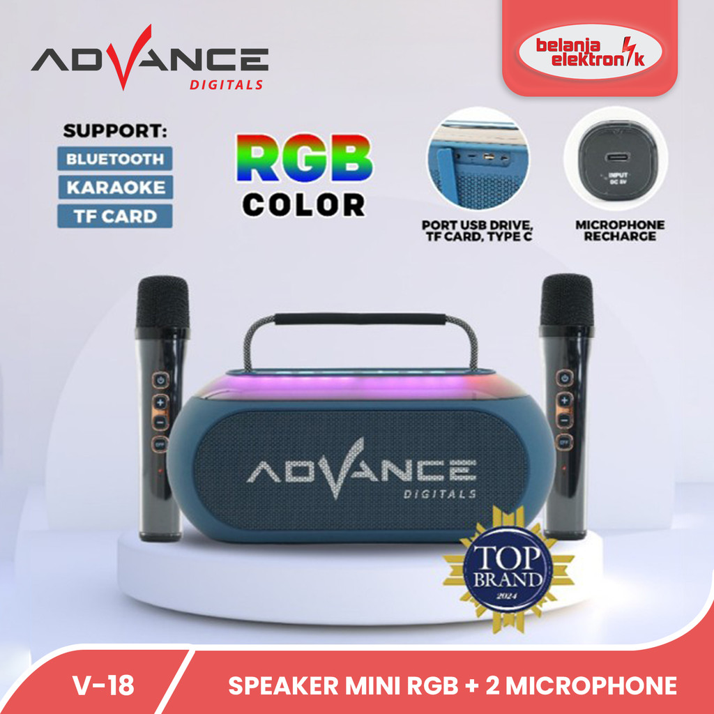 Jual ADVANCE SPEAKER RGB V-18 2 MIC KARAOKE BLUETOOTH MINI | Shopee Indonesia