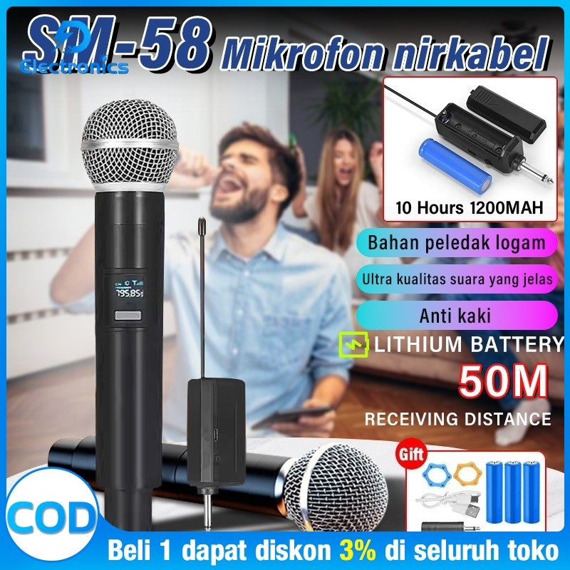 Jual Mic Microphone Karaoke Profesional Wireless SM-58 UHF Double Free ...