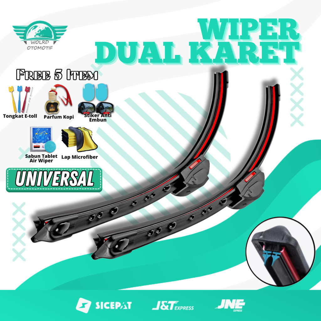 Jual Wiper Dual Double Blade Model Frameless 2 Karet Universal Mobil 1 SET Kiri Kanan Bonus 5 ...