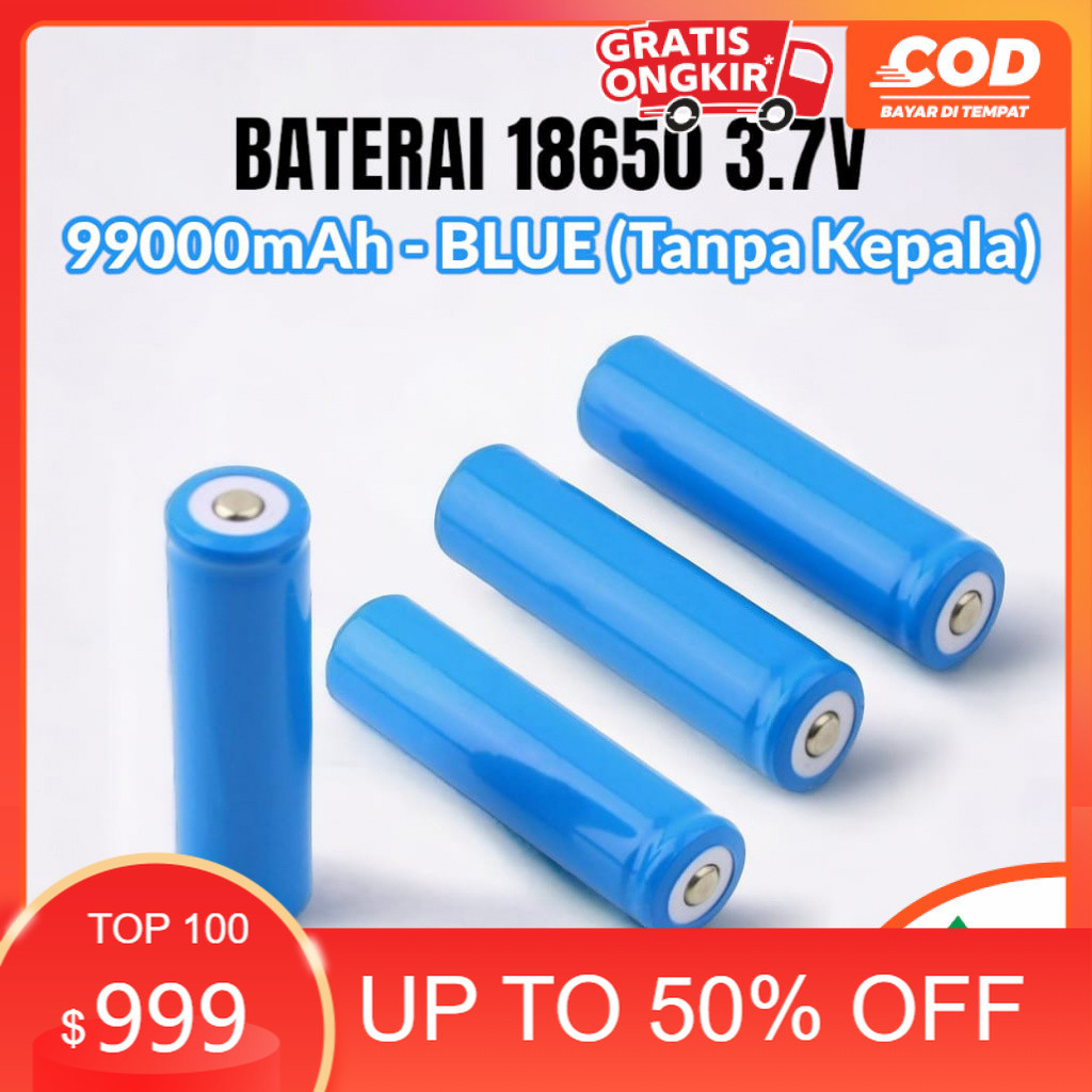 Jual ORIGINAL Baterai / Batre Cas 18650 BIRU Polos 9900 mAh 3.7V Rata ...