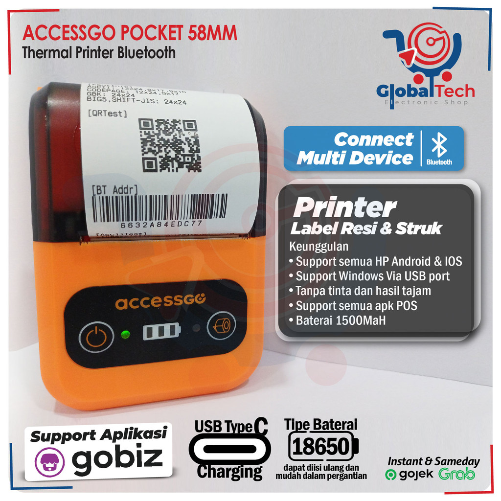 Jual Accessgo Pocket 58mm Mini Printer Thermal Bluetooth | Shopee Indonesia