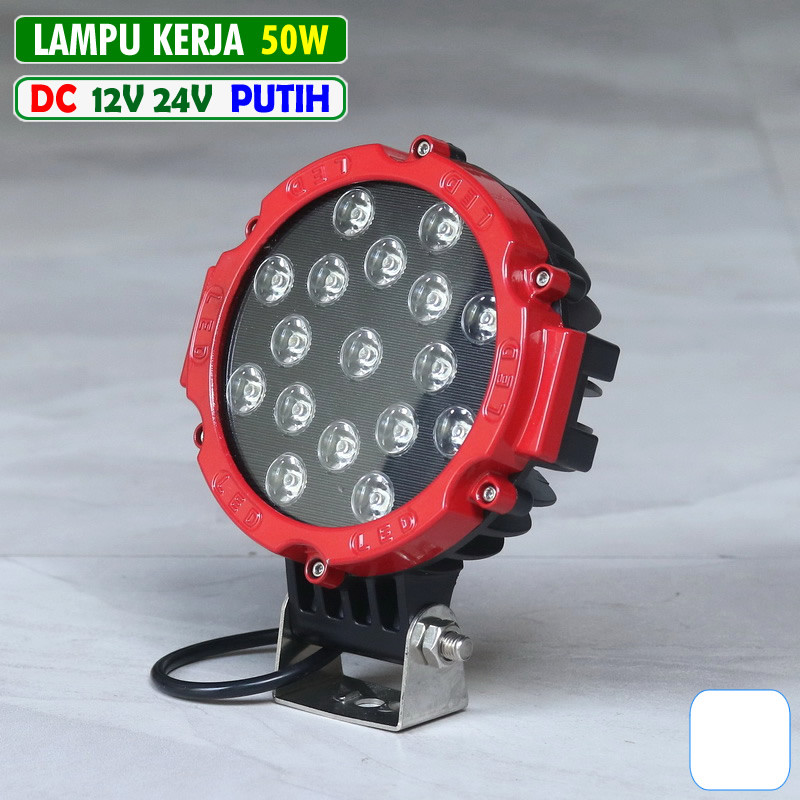 Jual Lampu Kerja Led 50W DC 12V 24V 7" Waterproof Sorot Tembak Belor Proyek Tambang Konstruksi ...