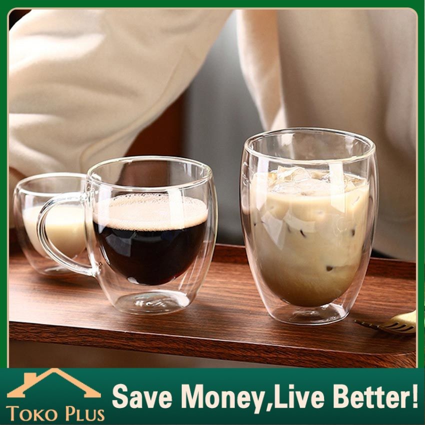 Jual Gelas Double Layer Wall Glass Anti Panas / Gelas Kaca Double Layer Anti Panas Insulated Cup ...