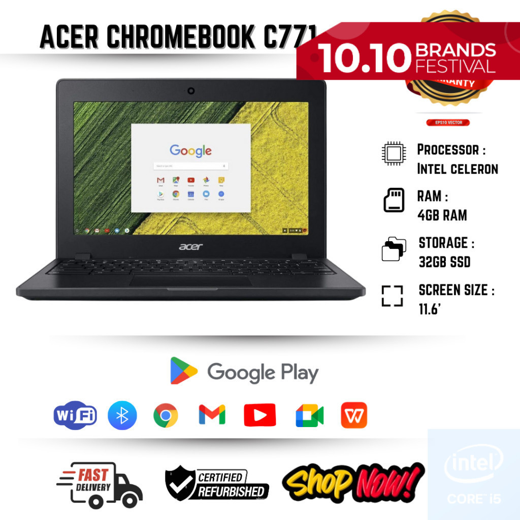 Jual LAPTOP ACER CHROMEBOOK C771 CELERON 4GB RAM 32GB SSD PLAYSTORE ...