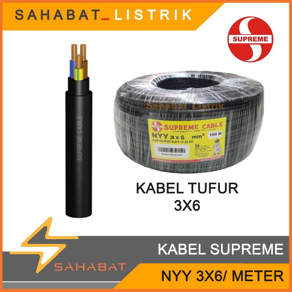 Jual Kabel Listrik SUPREME Tufur NYY 3X6 Meteran Per Meter Hitam | Shopee Indonesia