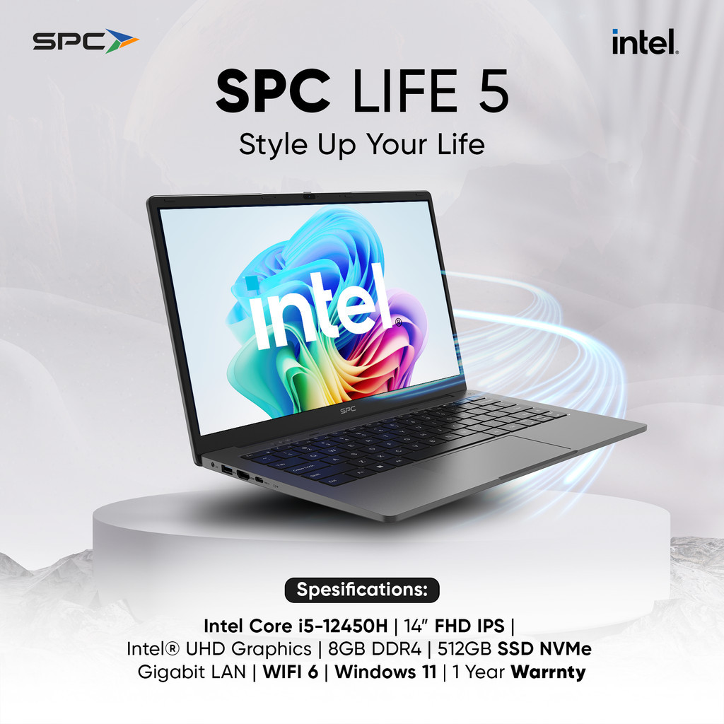 Jual Laptop SPC Life 5 Intel Core i5 12450H 8GB 512 W11PRO 14" Full HD ...