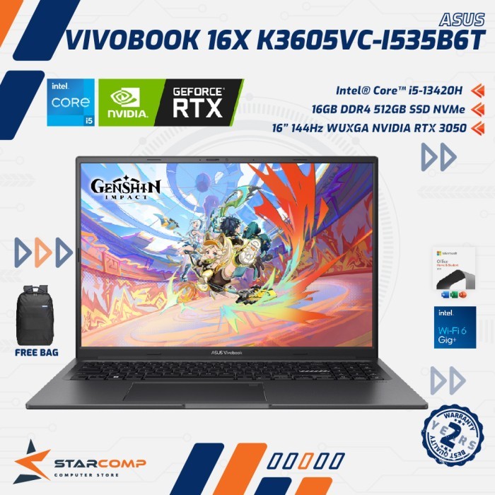 Jual ASUS Vivobook 16X K3605VC I535B6T-HM Intel Core i5-13420H 16GB 512GB 16″ WUXGA IPS 144Hz ...