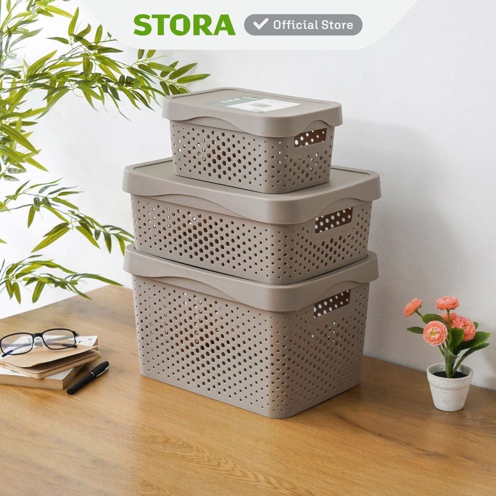 Jual Stora Keranjang Penyimpanan Dengan Tutup Handle Storage Basket ...