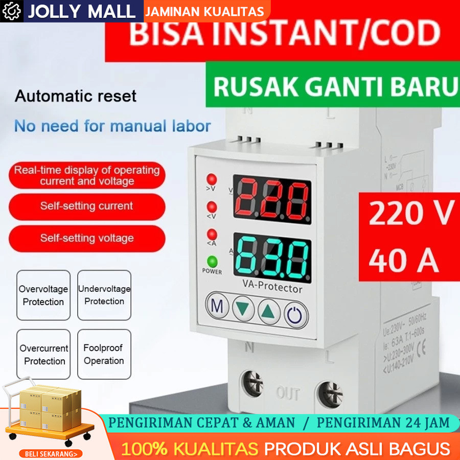 Jual (COD) Din Rail MCB Digital Volt Meter Voltage Protection 220V 40A ...