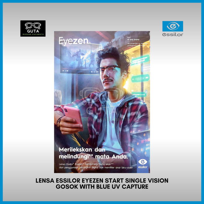 Jual Lensa Kacamata Essilor Crizal Eyezen Start Index 1.67 Single Vision With Blue UV Capture ...