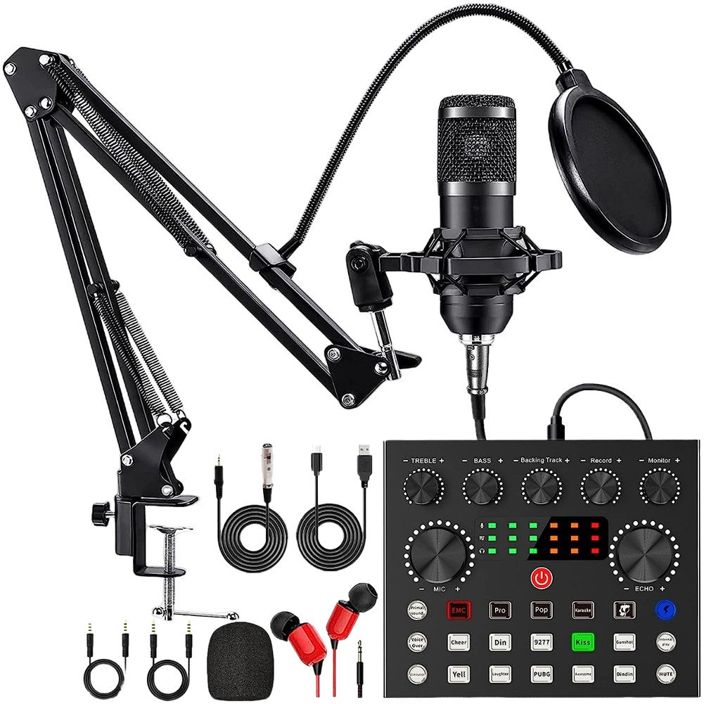 Jual BM800 Microphone V8 Sound Card Podcast Equipment Live Broadcasting Music Recording Mic Kit ...
