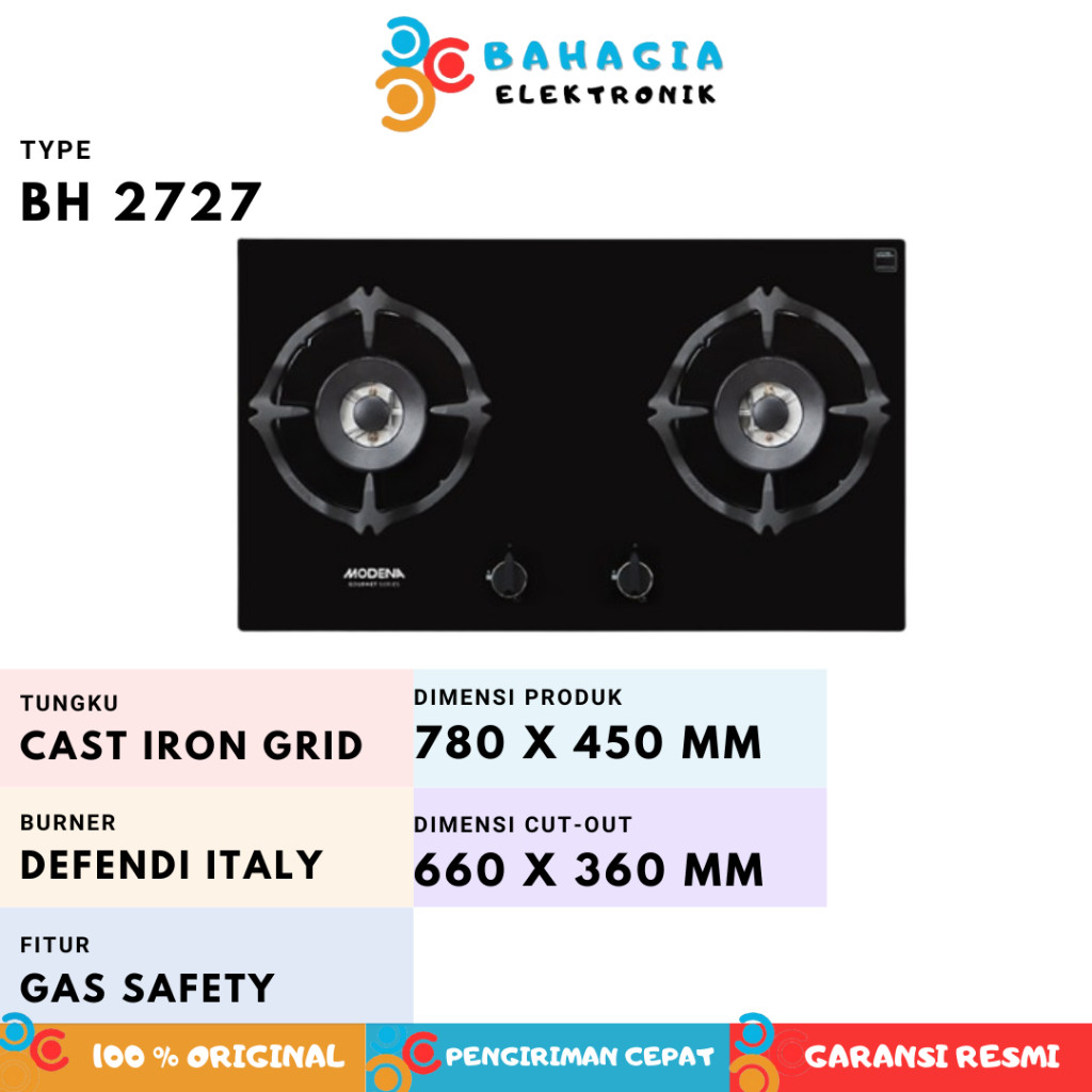 Jual Modena BH 2727 - kompor tanam 2 tungku safety | Shopee Indonesia