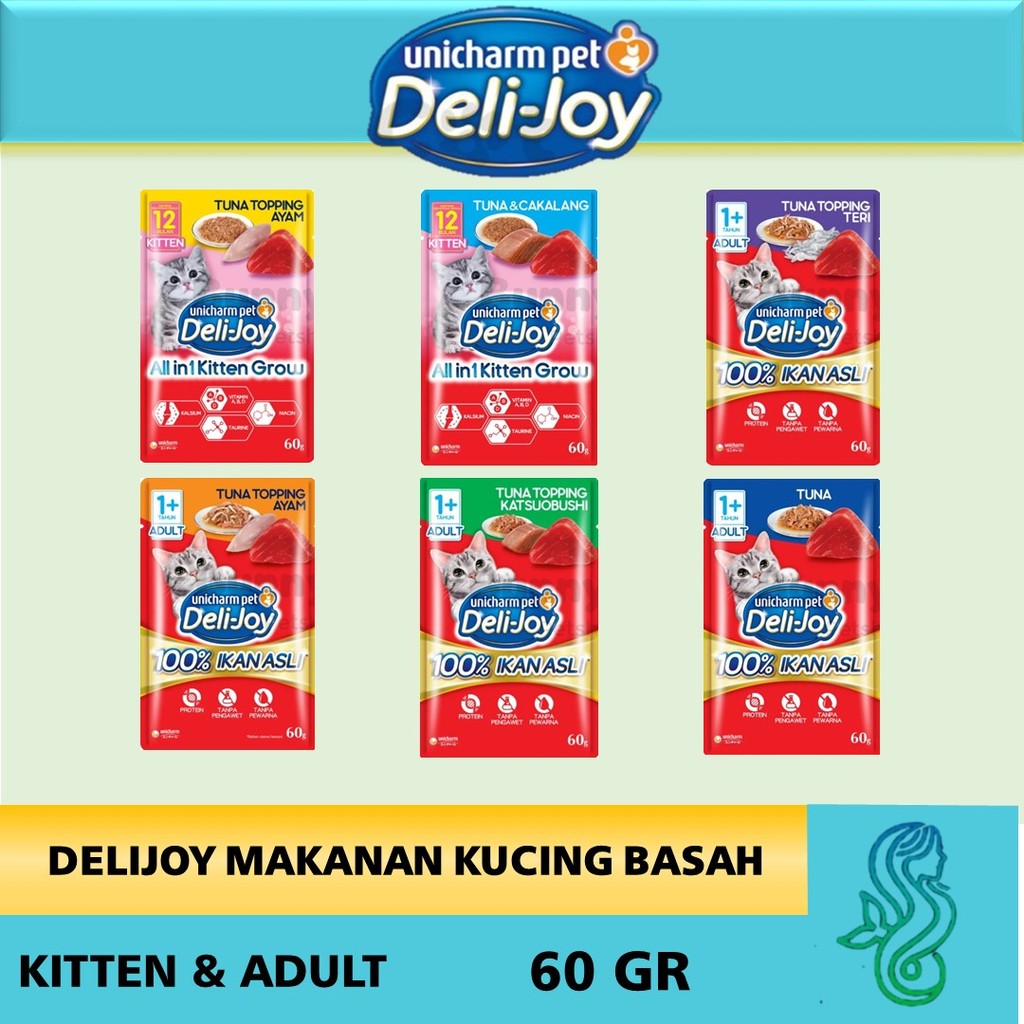 Jual DELIJOY MAKANAN KUCING BASAH KITTEN AND ADULT 60GR/ DELI JOY CAT ...