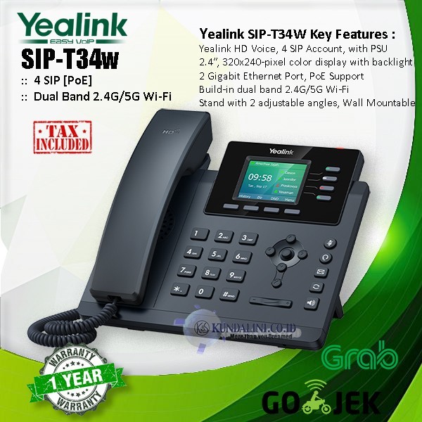 Jual Yealink SIP-T34W -Entry Level IP Phone with 4 Lines & Color LCD (WIFI) | Shopee Indonesia