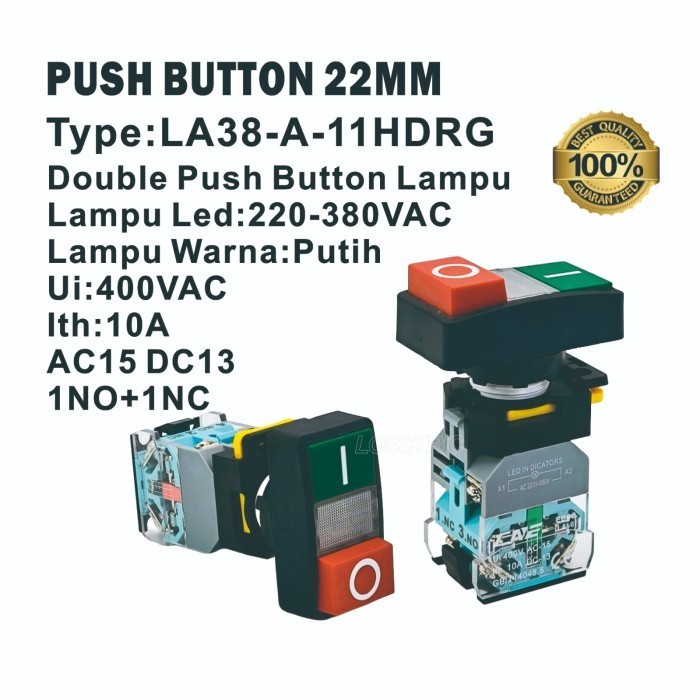 Jual Double Push Button With Lampu 22mm LA38-A-11HDRG | Shopee Indonesia