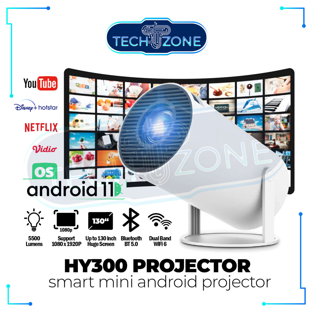 Jual Smart Proyektor Android HY300 4K UltraHD 5G Connection Bluetooth Bisa Netflix Youtube TV ...