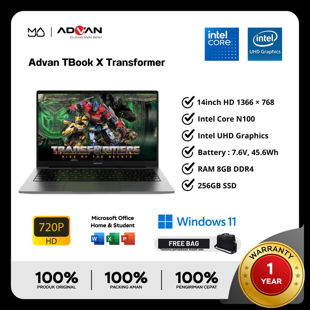Jual Laptop Advan TBOOK X TRANSFORMER 14 inch Intel N100 4GB / 128GB ...