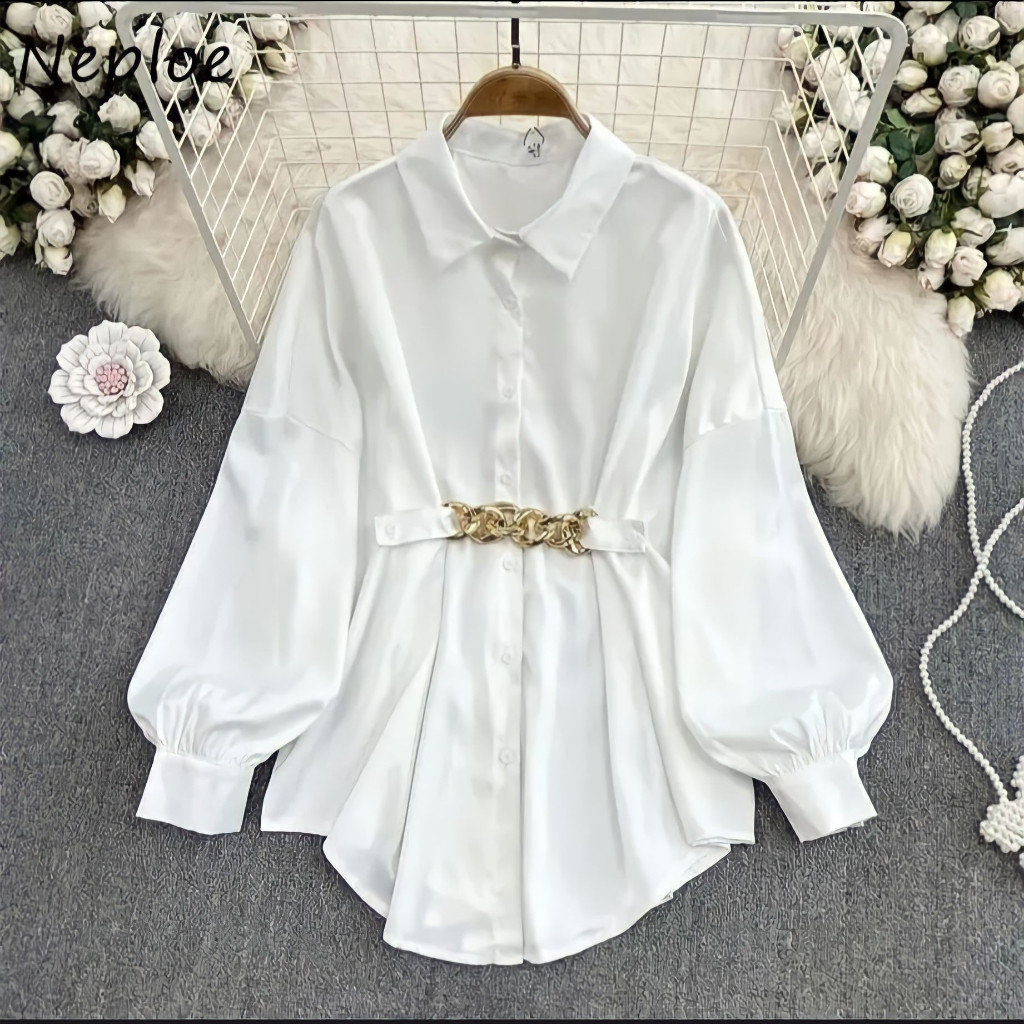 Jual Kemeja Blouse Atasan Wanita Model Melda Polos Motif Belt Sabuk ...