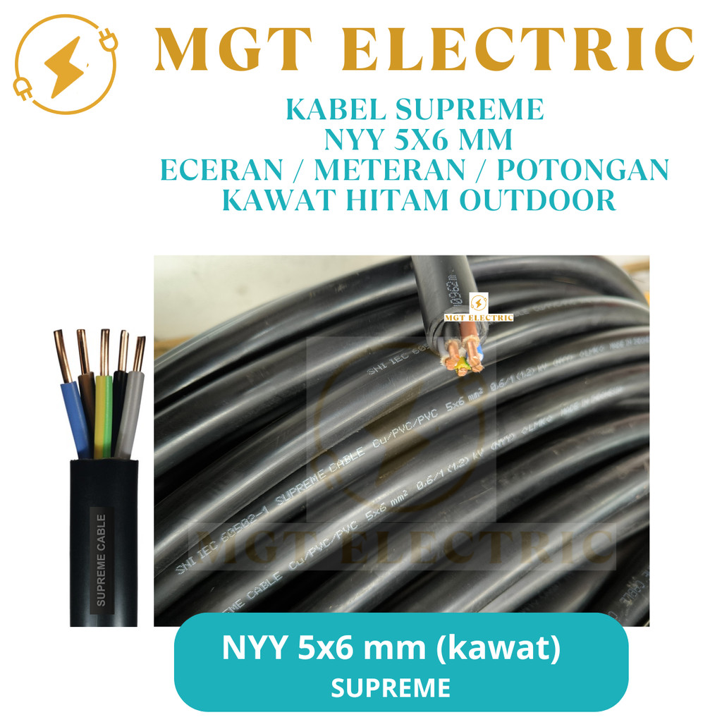 Jual SUPREME NYY 5x6 KAWAT HITAM / KABEL POWER TUFUR 5x6 ECERAN / METERAN | Shopee Indonesia