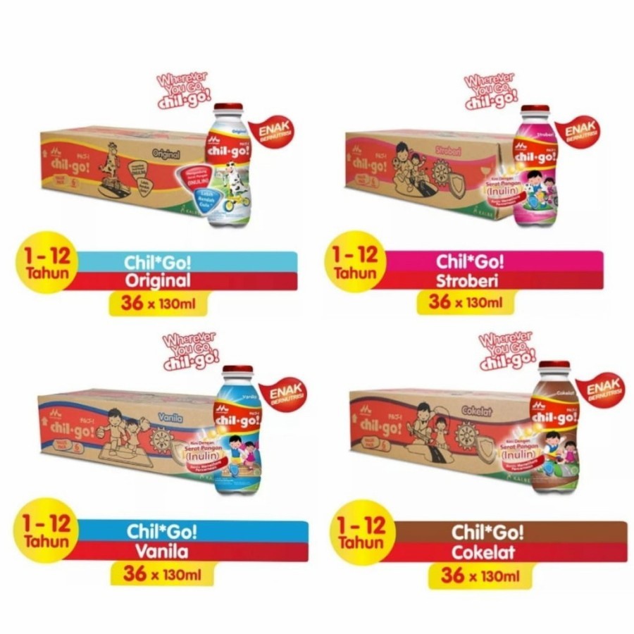 Jual Morinaga Chil Go UHT Liquid 1 Karton Dus 36 Botol Susu Cair Rasa Coklat Vanilla Strawberry ...