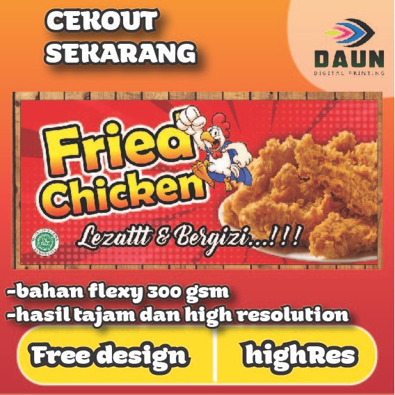 Jual Spanduk banner jualan Fried Chicken 1 Hari Jadi Ukuran 130 X 60 free desain | Shopee Indonesia