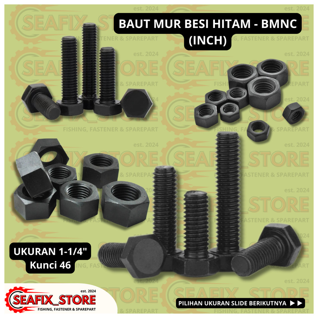 Jual BAUT MUR BESI HITAM HEX 1-1/4" X (PANJANG TINGGAL PILIH) - BAUT ...