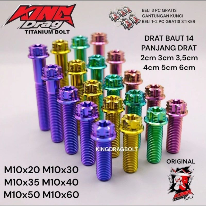 Jual COD Baut Probolt TITANIUM M10 x 20 Drat Baut 14 Panjang 2cm Original Made In Thailand ...