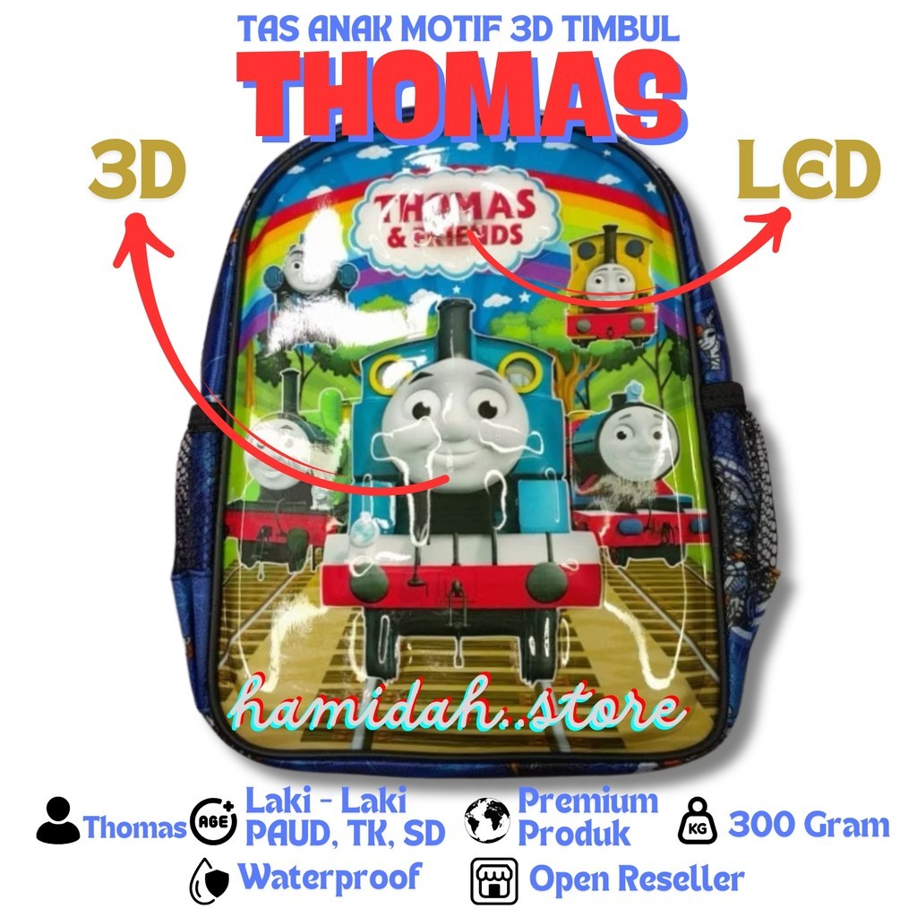 Jual Tas Anak 3D Thomas Biru Sekolah PAUD TK SD Timbul LED Laki-Laki Perempuan Karakter Kartun ...