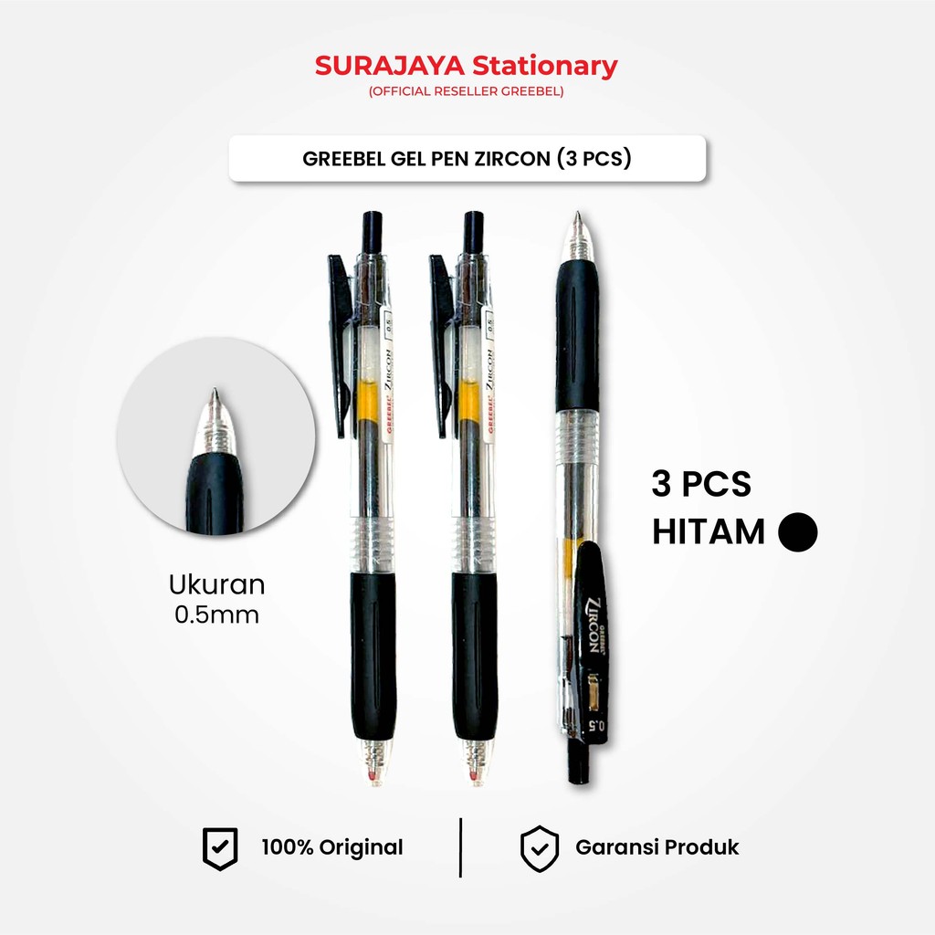 Jual Bolpen Pulpen Gel Greebel / Gel Pen GP-509 Zircon 0.5 Tinta Hitam (3PCS/SET) Ballpen Pena ...