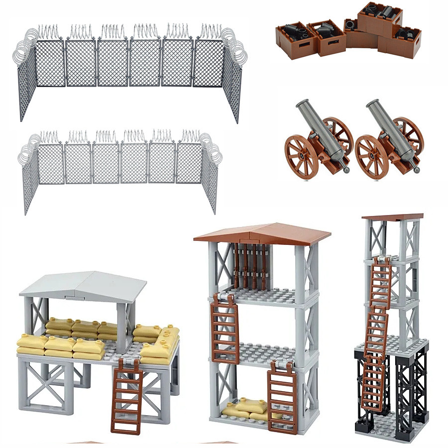Jual MOC Bricks Sentry Tower Military Cannon Fence Barbed Wire Building ...