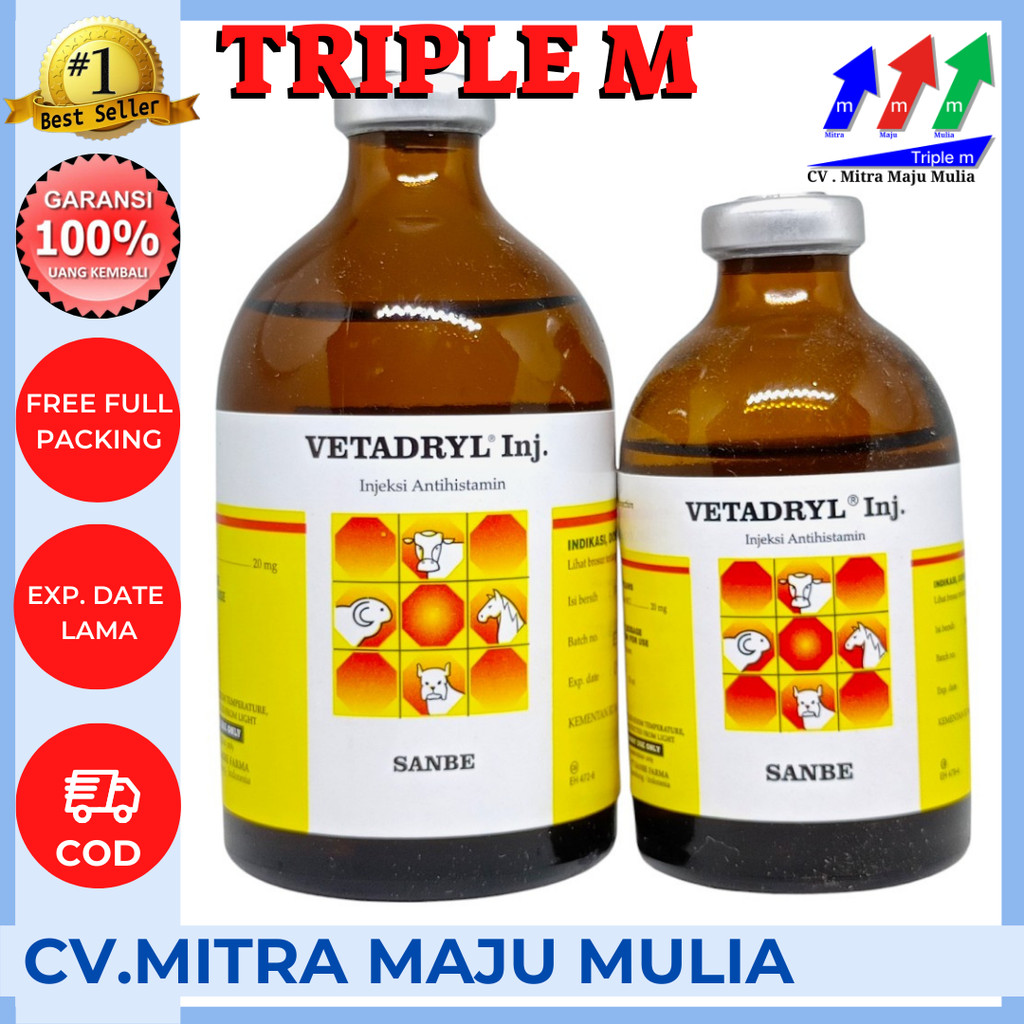 Jual Vetadryl Injeksi 50 ml dan 100 ml Antihistamin Hewan Sapi Kuda dll ...