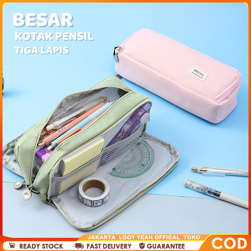 Jual Tempat Pensil 3 Lapis Kapasitas Besar Kotak Pensil Aesthetic Tas ...