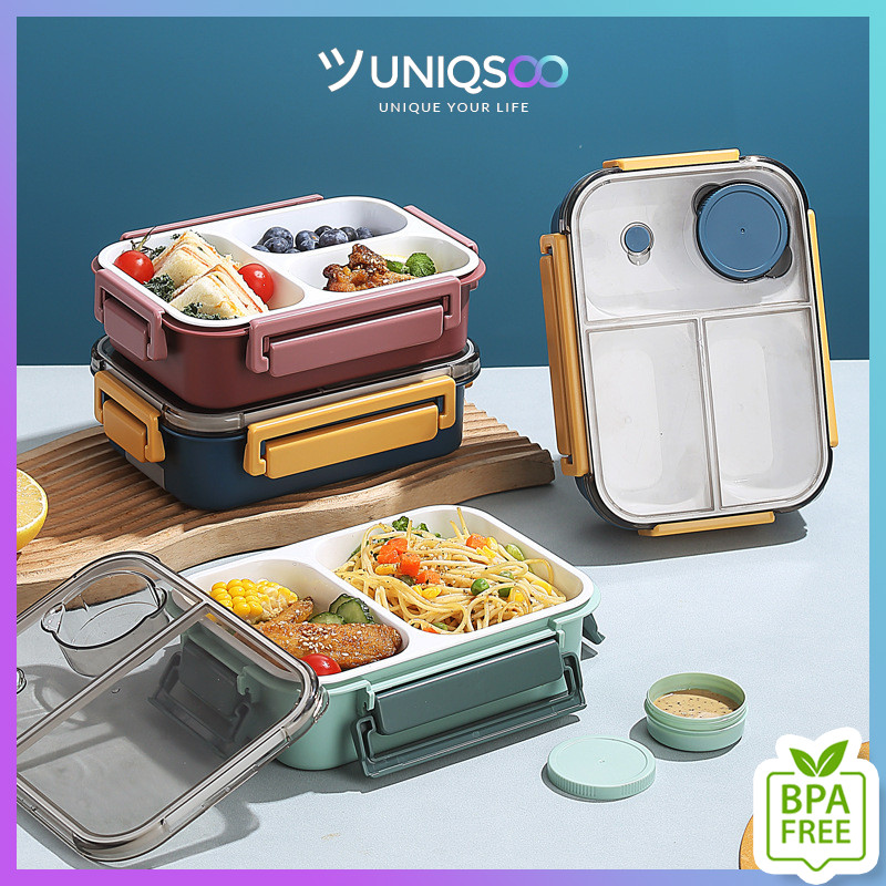 Jual UNIQSOO Lunch Box BPA FREE Kotak Bekal 850ml Anti Tumpah 3 Sekat bisa Dilepas Kotak makan ...